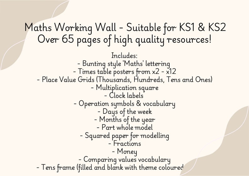 White & Hessian Beige Maths Working Wall KS1 and KS2 - Etsy