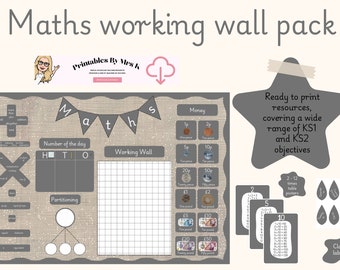 White & Hessian Beige Maths Working Wall KS1 and KS2 - Etsy