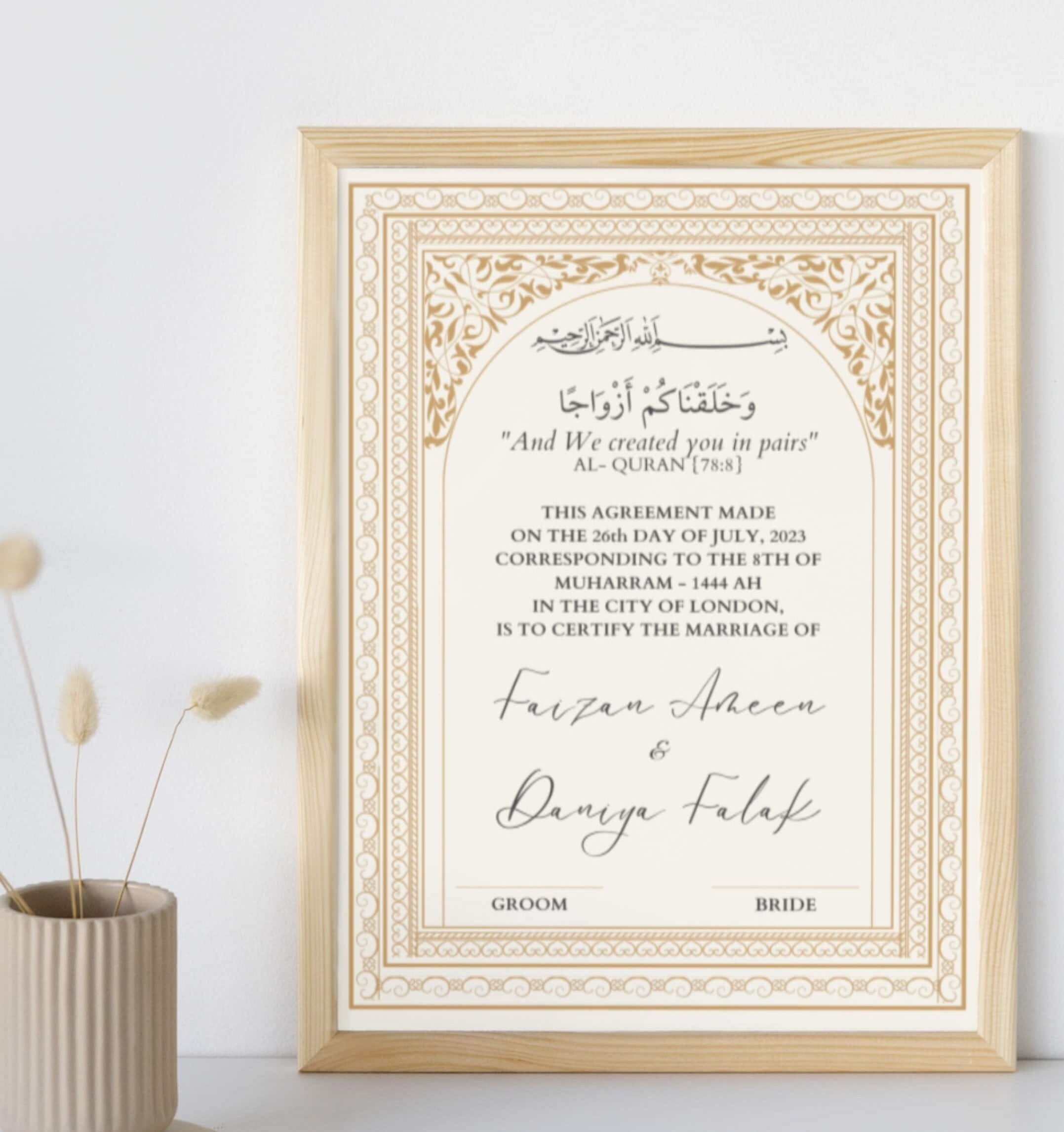 Nikah Namah Islamic Marriage Certificate Digital Wedding - Etsy