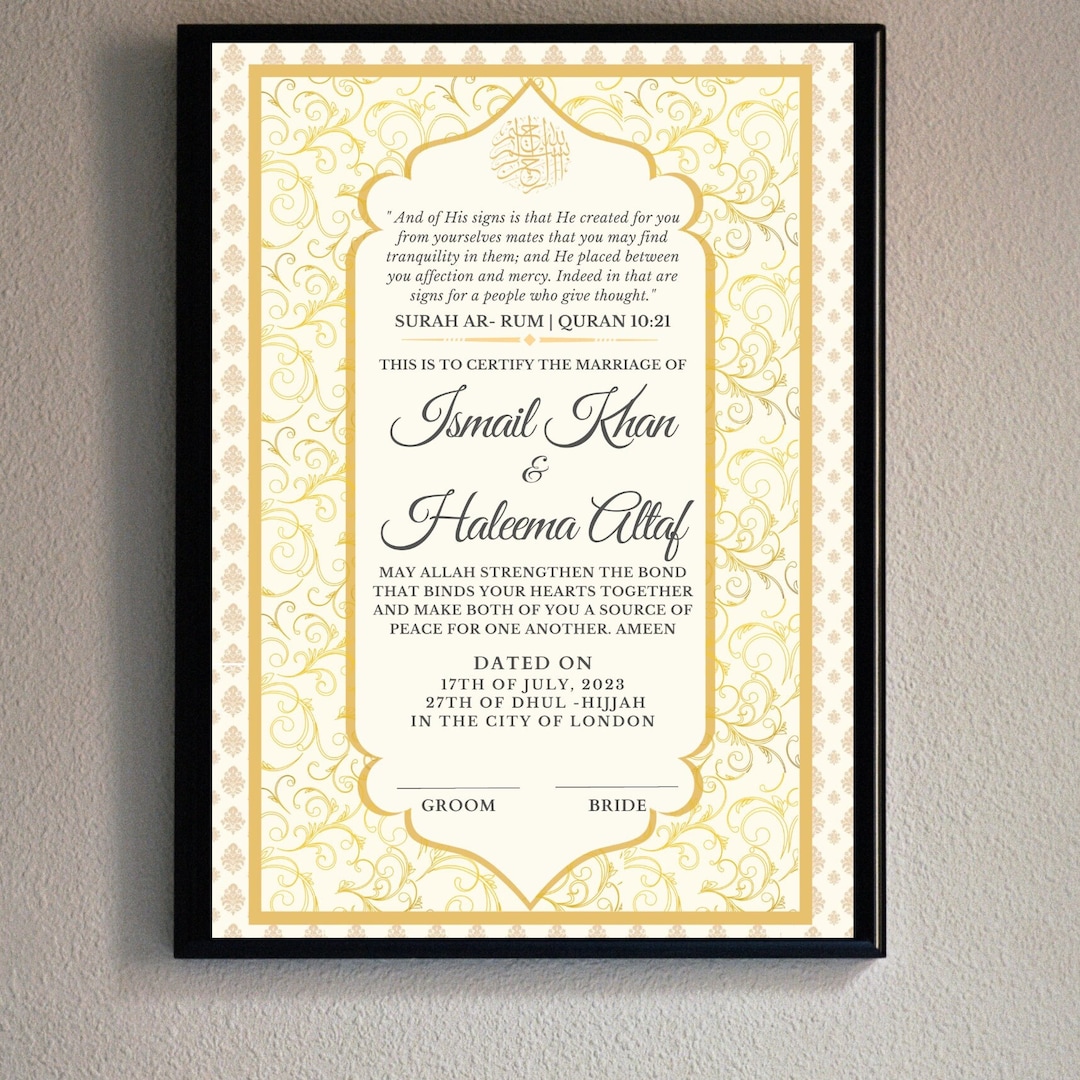 Nikah Namah Islamic Marriage Certificate Digital Wedding Souvenir ...