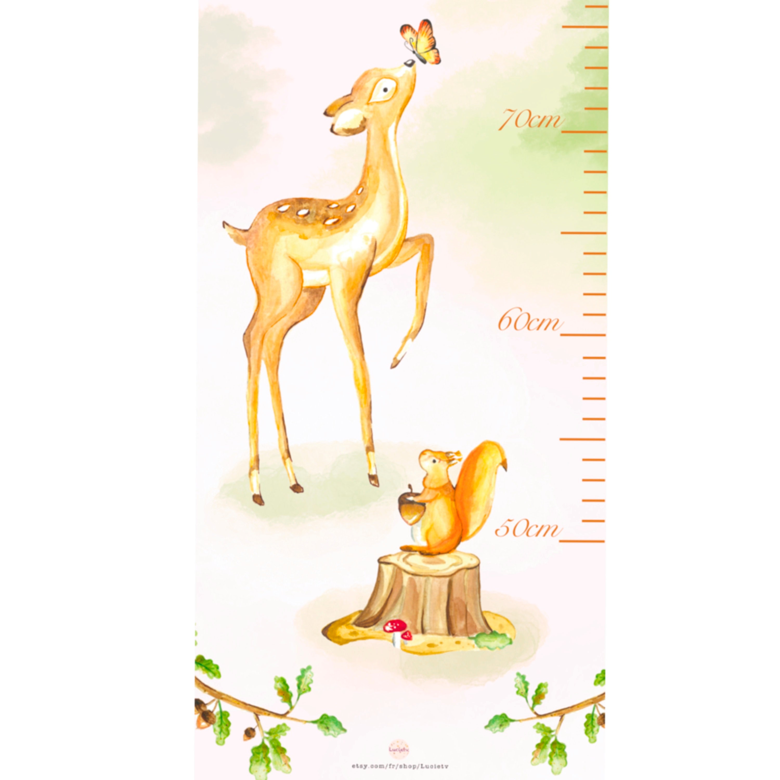 Watercolor Height Chart Forest Table Scale Growth Meter Wall ...