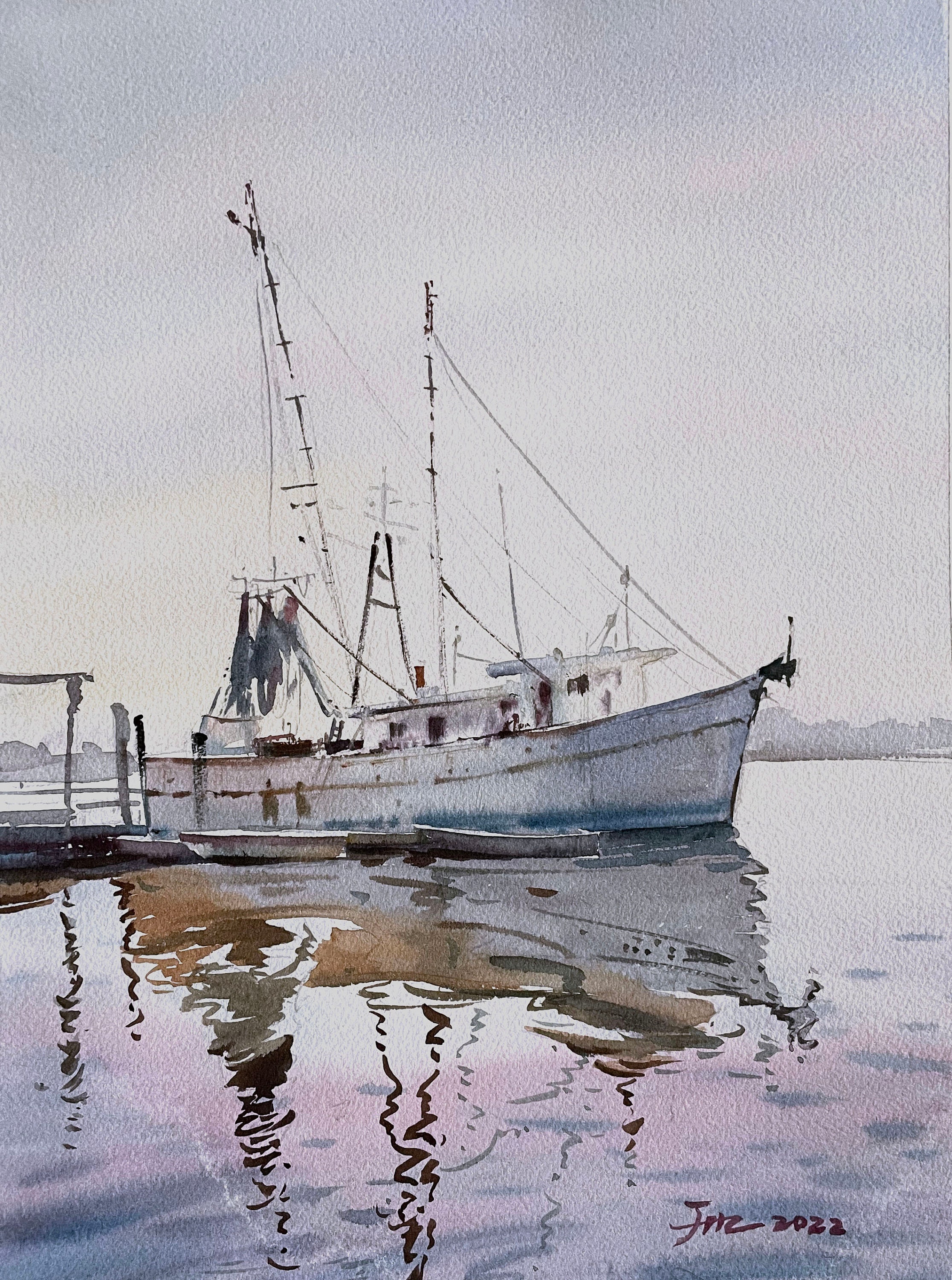 Original Watercolor Painting ｜ Fishing Boat Seascape Handmade Artwork ...