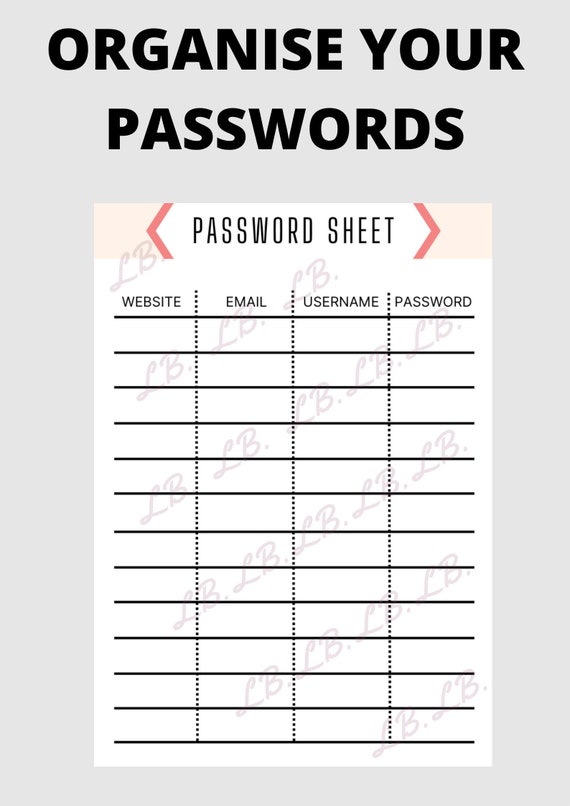 Printable Template Password Log Account Detail Sheet | Etsy