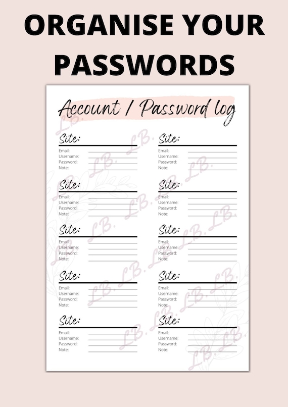Printable Password Cheat Sheet Account Log Personal | Etsy Australia