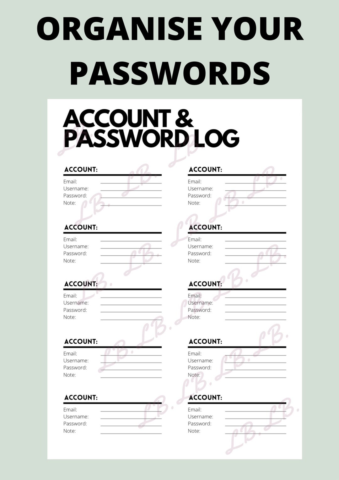 SIMPLE Printable Password Cheat Sheet PDF Account Log - Etsy Australia