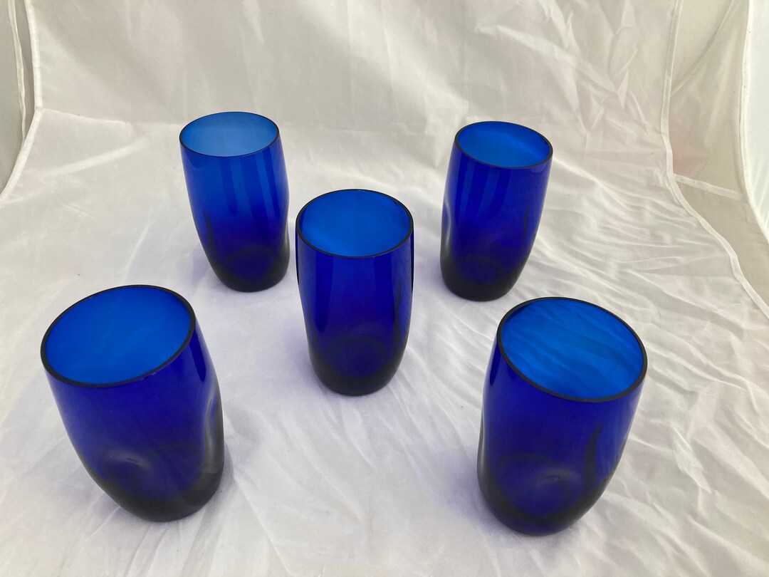 Vintage Blue Round Square Glass Meisenthal Shape 5 Glasses From the ...