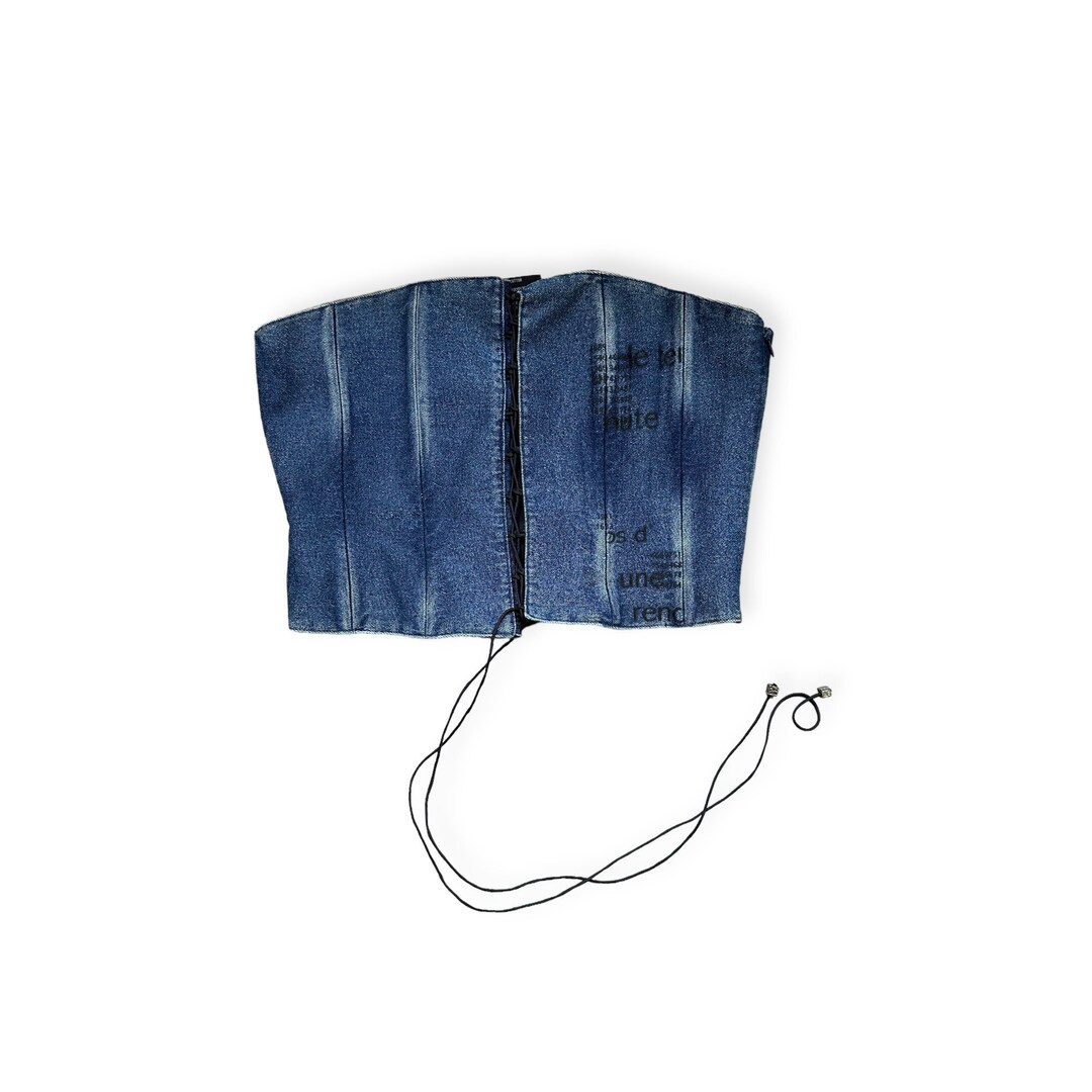 BICHE DE BERE 2000s Vintage Denim Top Corset W/ Typography Design ...