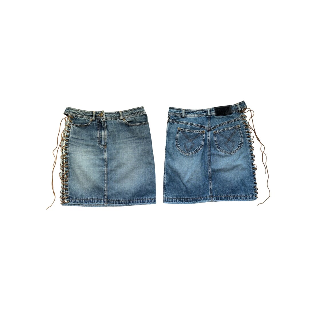 PLEIN SUD Vintage 90s Y2k Mini Denim Skirt Open on the Side + Leather ...