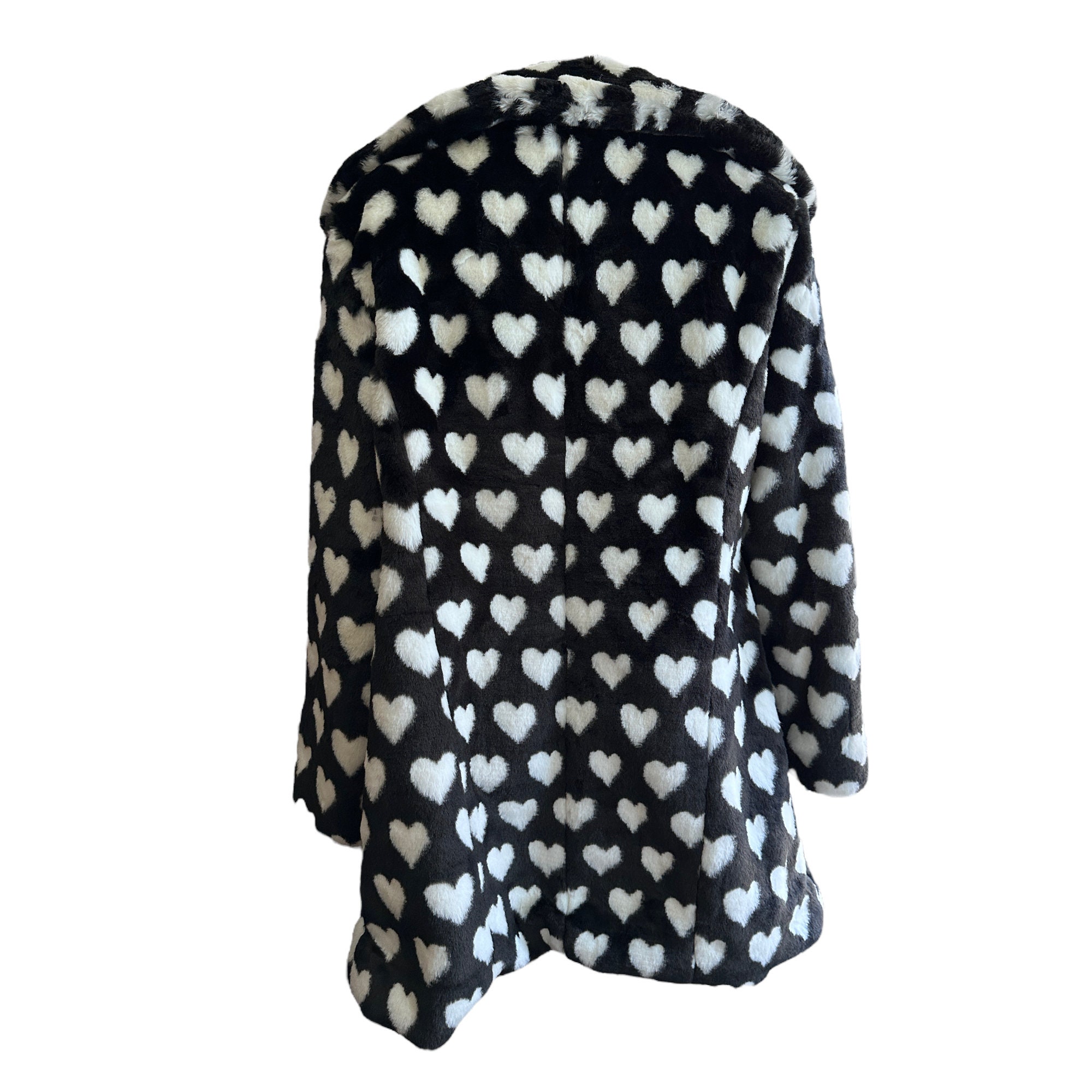 Black and White Fake Fur Graphic Heart Print Coat Size M - Etsy