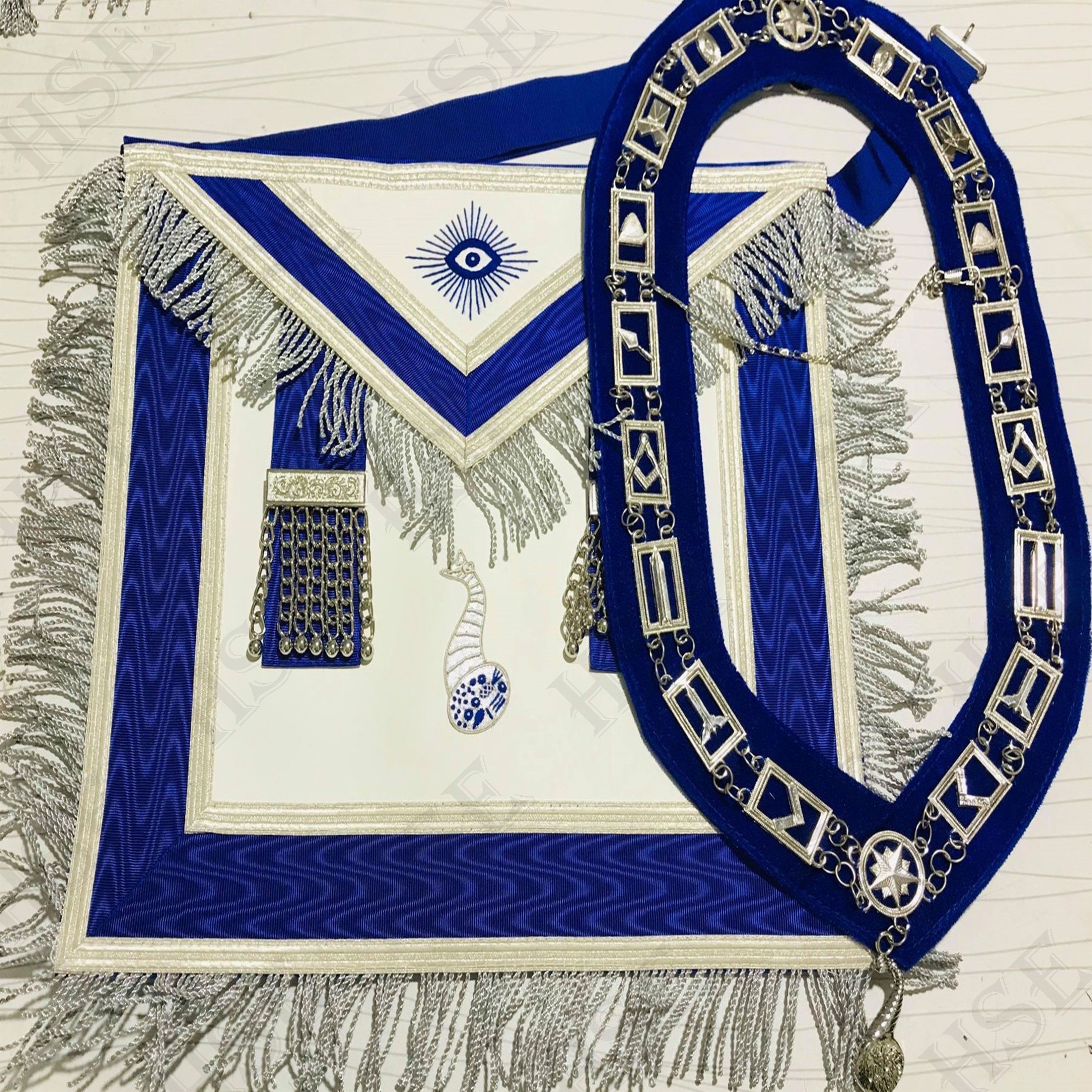 Masonic Regalia Junior Steward Apron Blue With Chain Collar & Jewel-hse ...