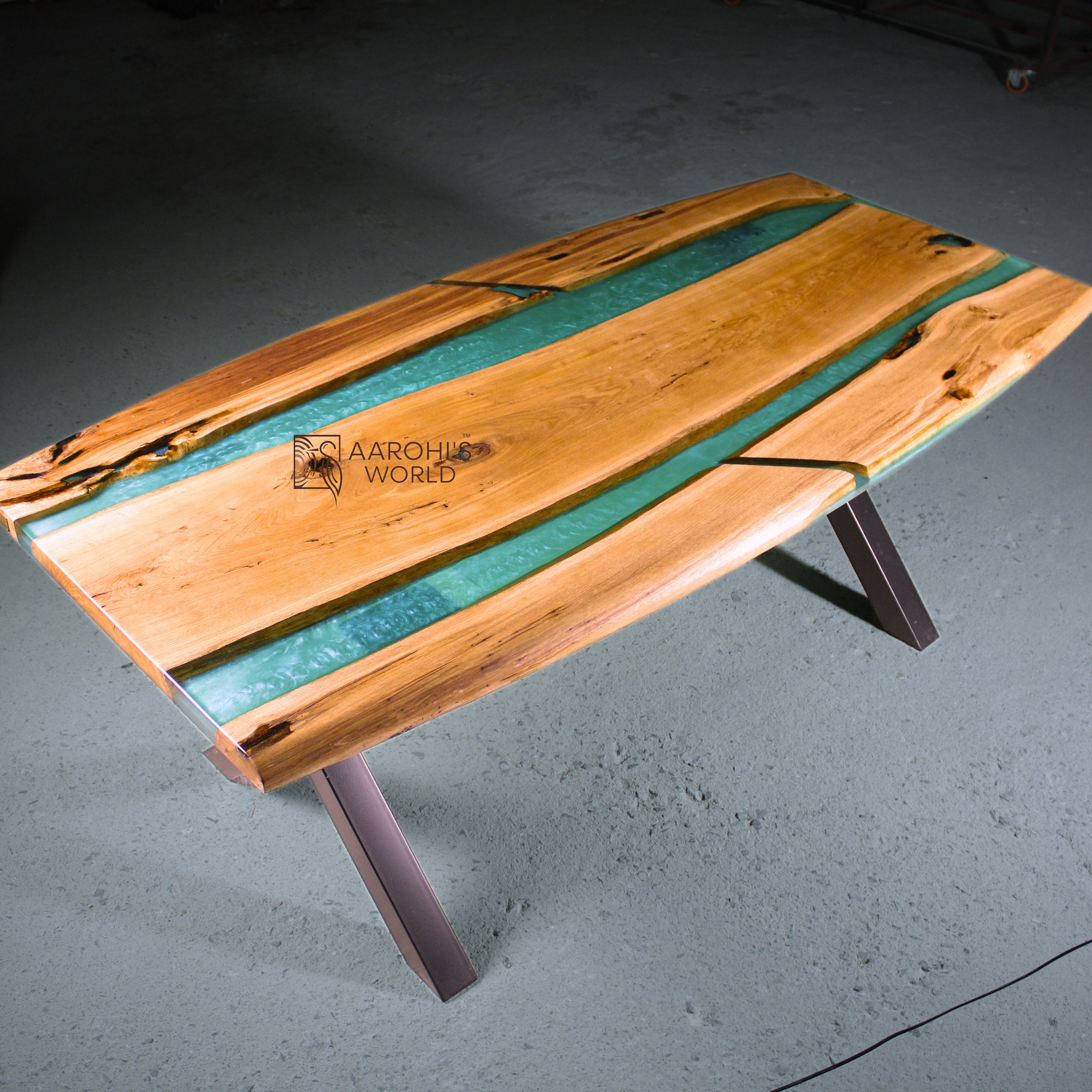 Epoxy Resin Table of Oak Wood in Green Theme, Made to Order - Etsy