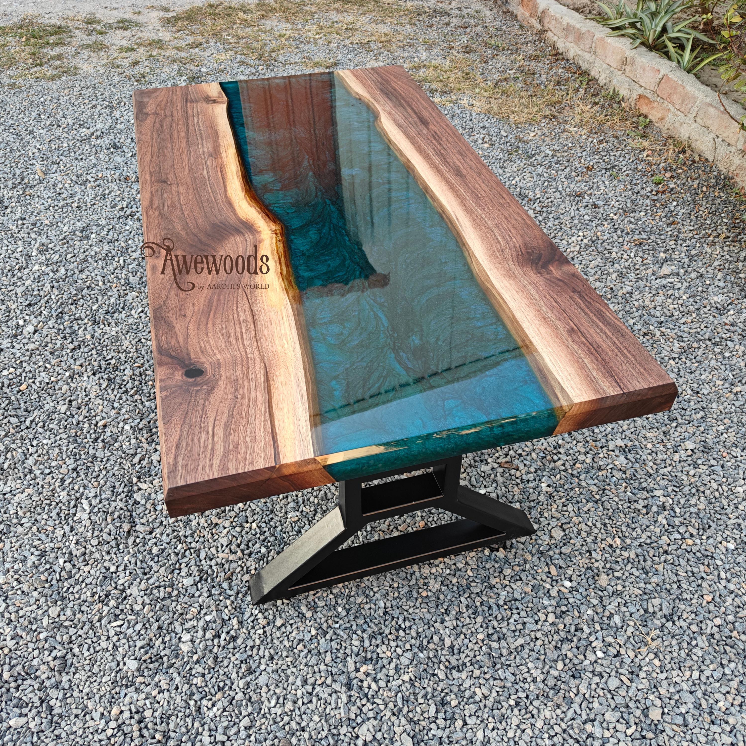 Coffee Table of Black Walnut Wood With Green Swirl Epoxy Resin - Etsy