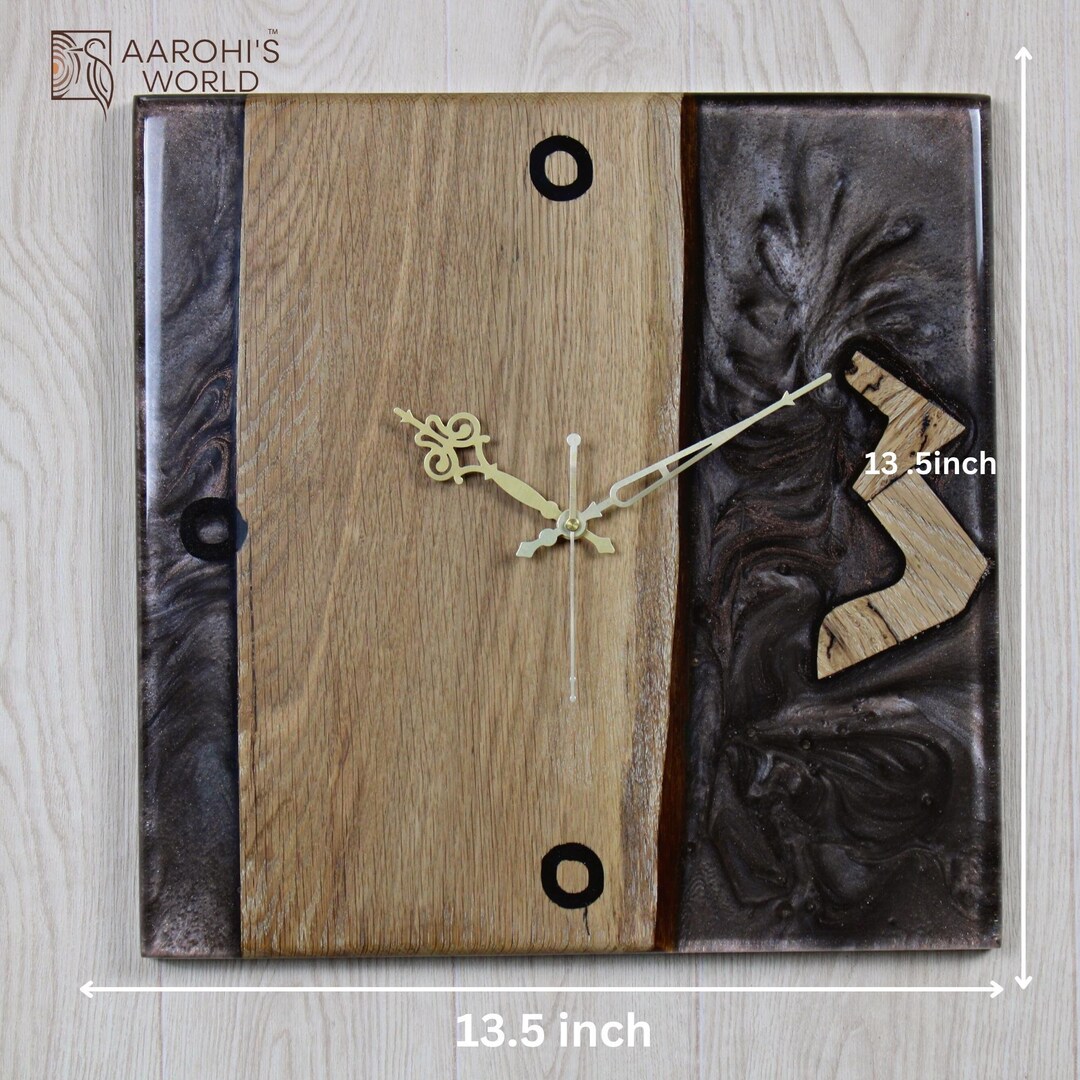 Epoxy Resin Wall Clock, Oak Wood Clock, Rectangle Wood Wall Clock, Made ...