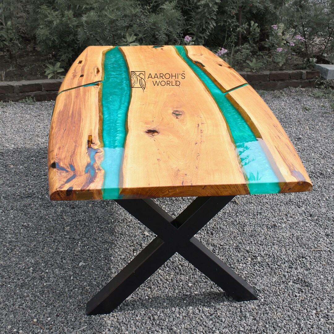 Epoxy Resin Table of Oak Wood in Green Theme, Made to Order - Etsy