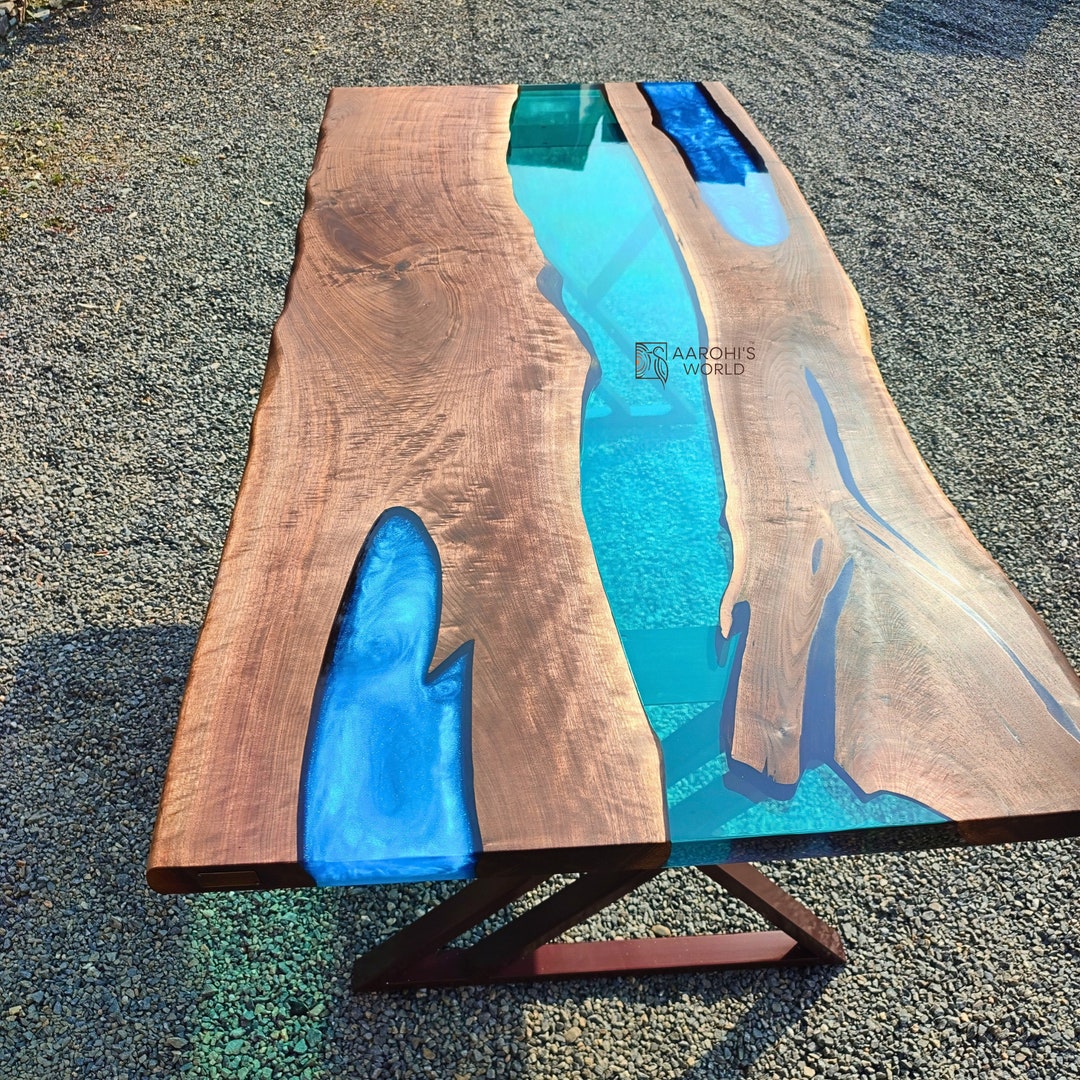 Walnut Epoxy Resin Table in Blue Theme, Made to Order - Etsy