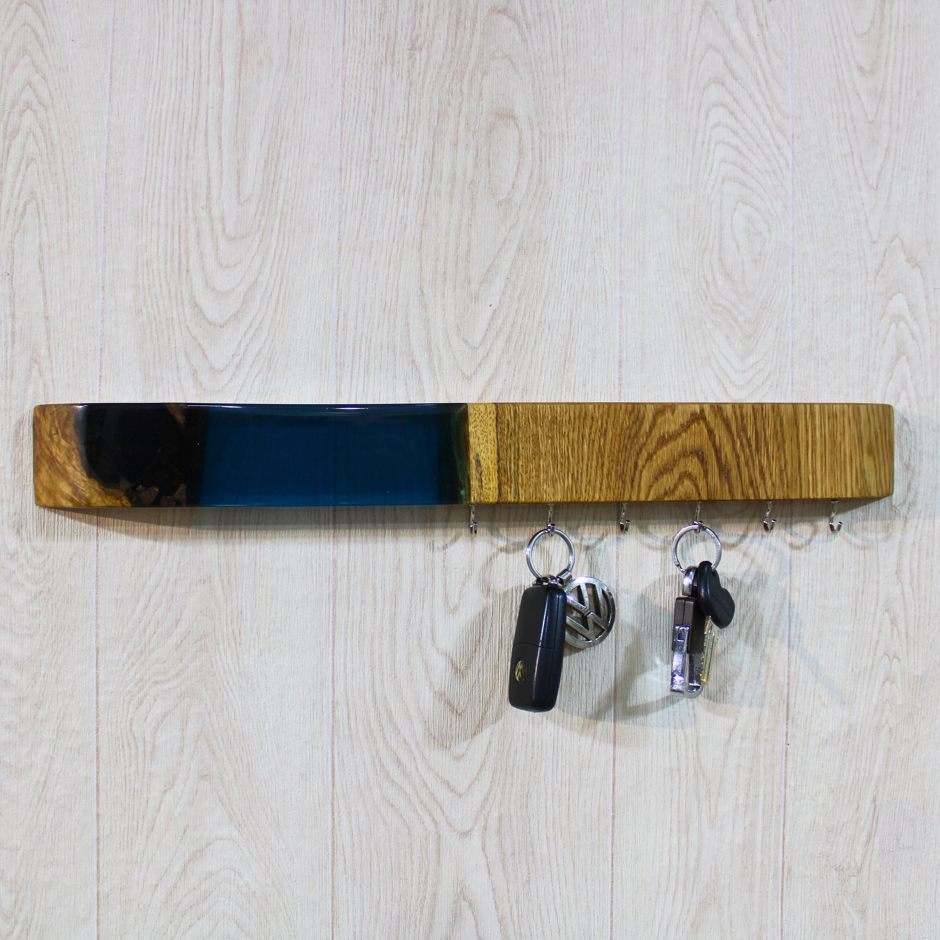 Epoxy Resin and Oak Wood Key Chain Holder, Statement Wooden Decorative ...