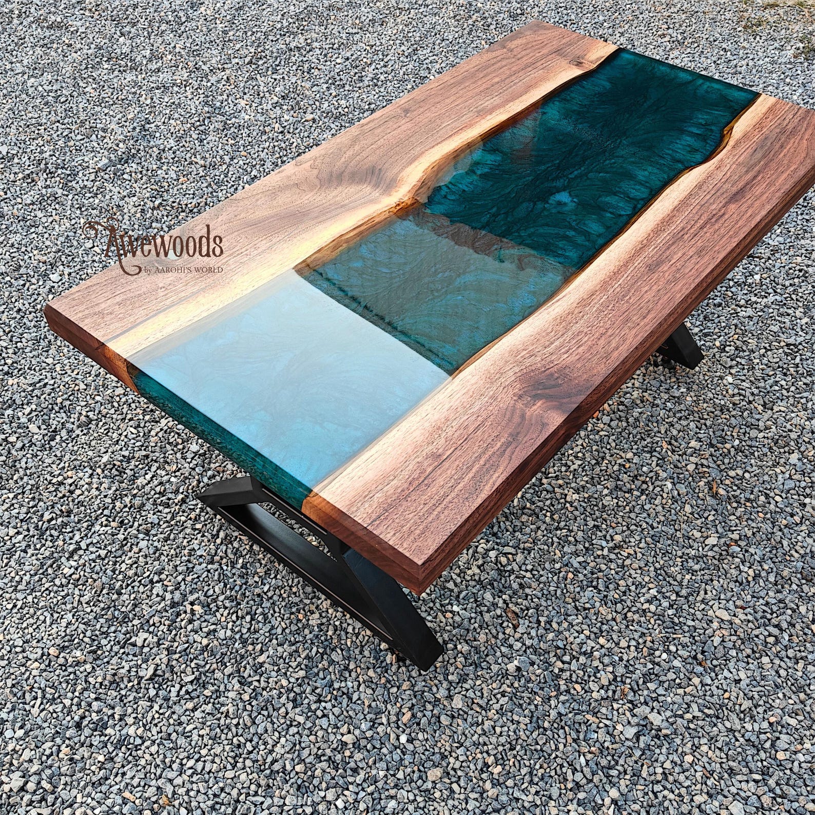 Coffee Table of Black Walnut Wood With Green Swirl Epoxy Resin - Etsy