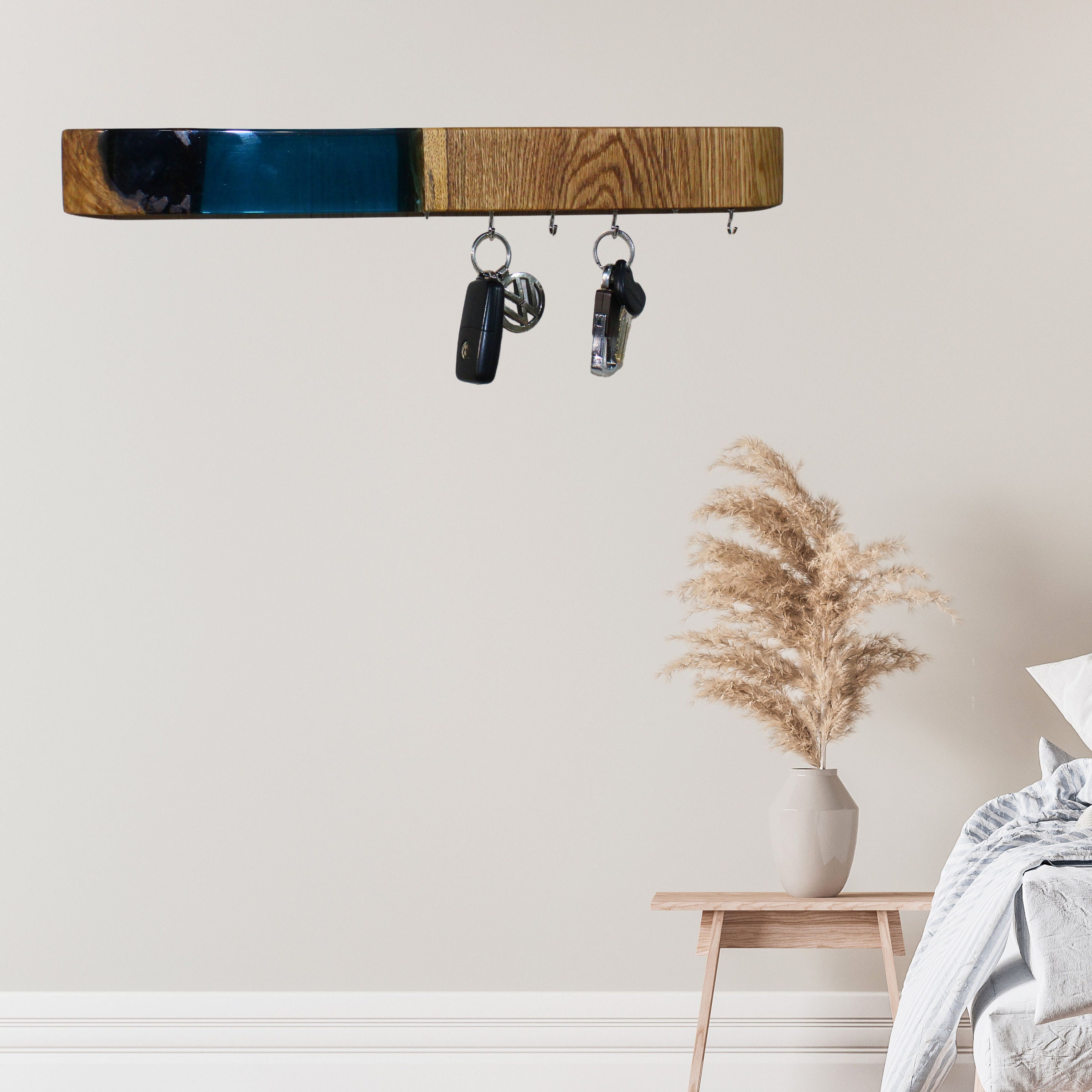 Epoxy Resin and Oak Wood Key Chain Holder, Statement Wooden Decorative ...