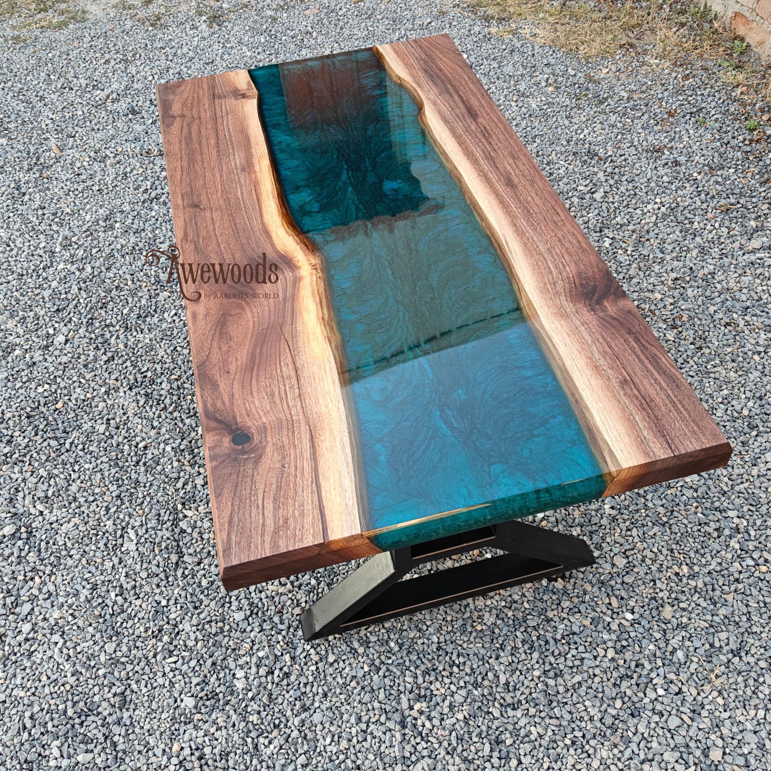Coffee Table of Black Walnut Wood With Green Swirl Epoxy Resin - Etsy