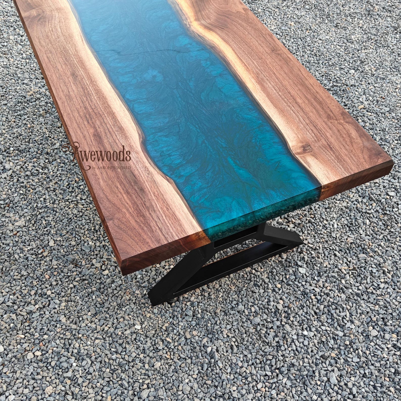 Coffee Table of Black Walnut Wood With Green Swirl Epoxy Resin - Etsy