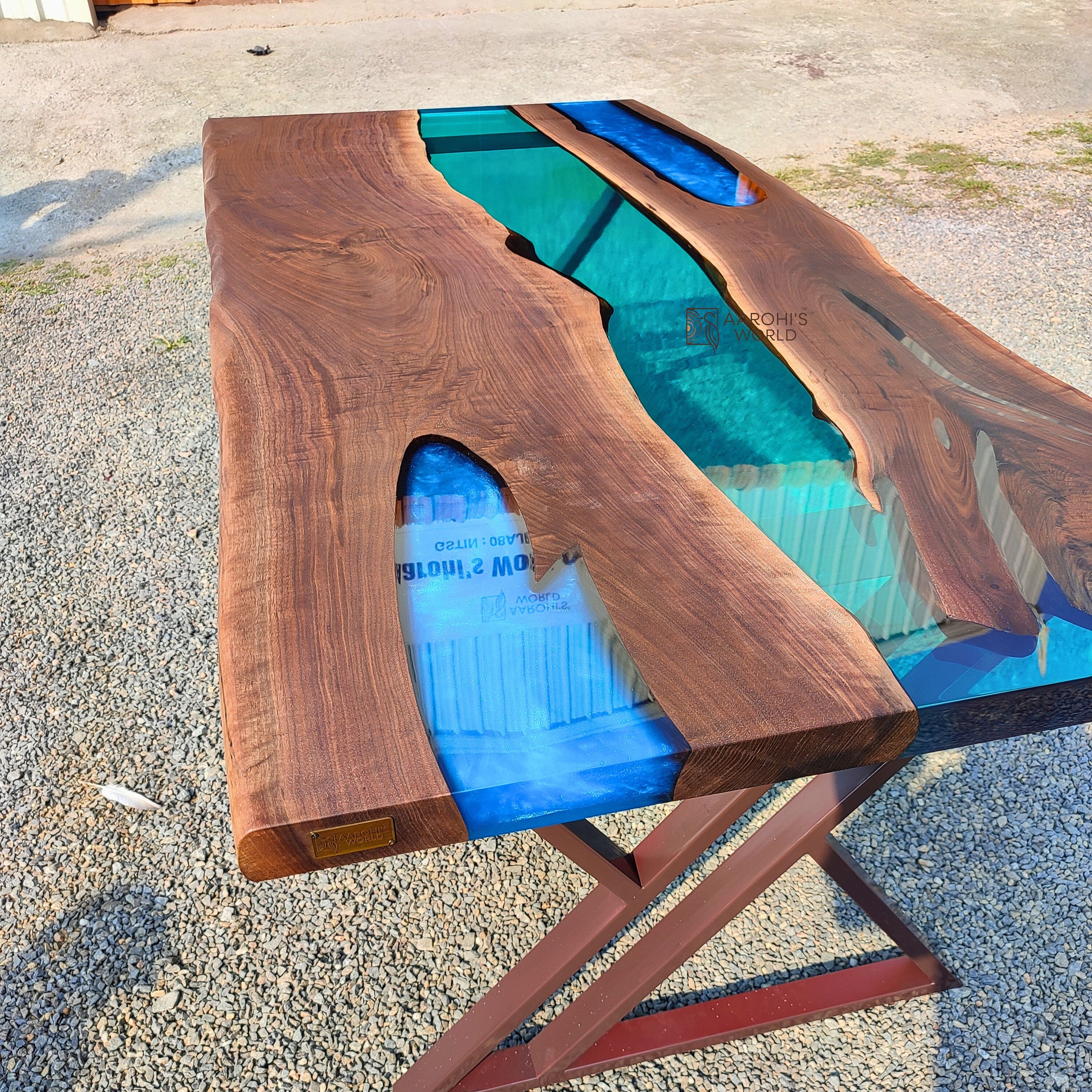 Walnut Epoxy Resin Table in Blue Theme, Made to Order - Etsy