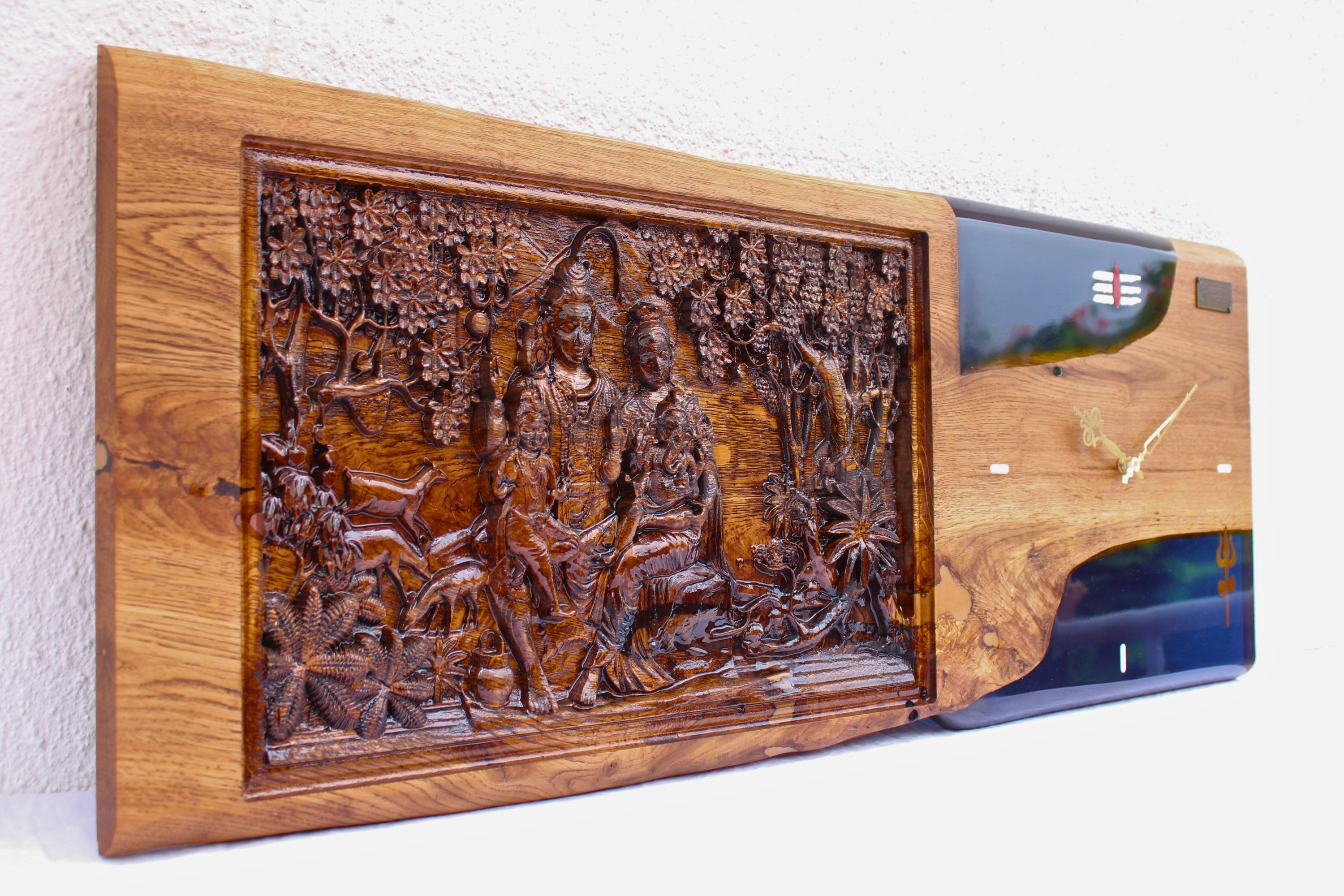 Lord Shiva Parvati 3D Wooden Wall Art With Epoxy Resin Wall Clock ...