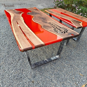 Custom Walnut Epoxy Table With Brand Logo, Made to Order - Etsy