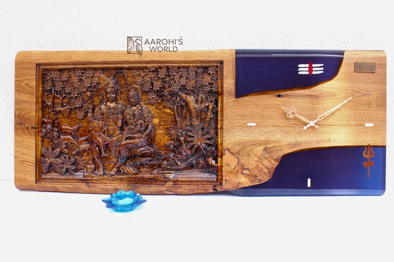 Lord Shiva Parvati 3D Wooden Wall Art With Epoxy Resin Wall Clock ...