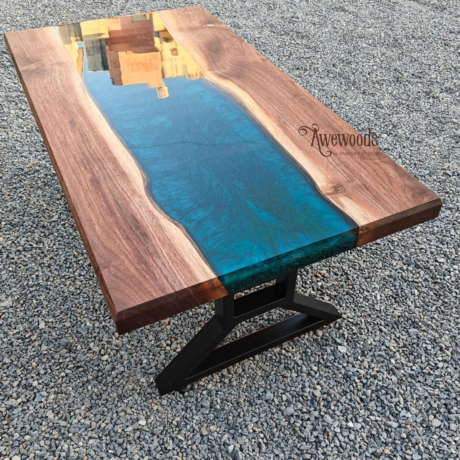 Coffee Table of Black Walnut Wood With Green Swirl Epoxy Resin - Etsy