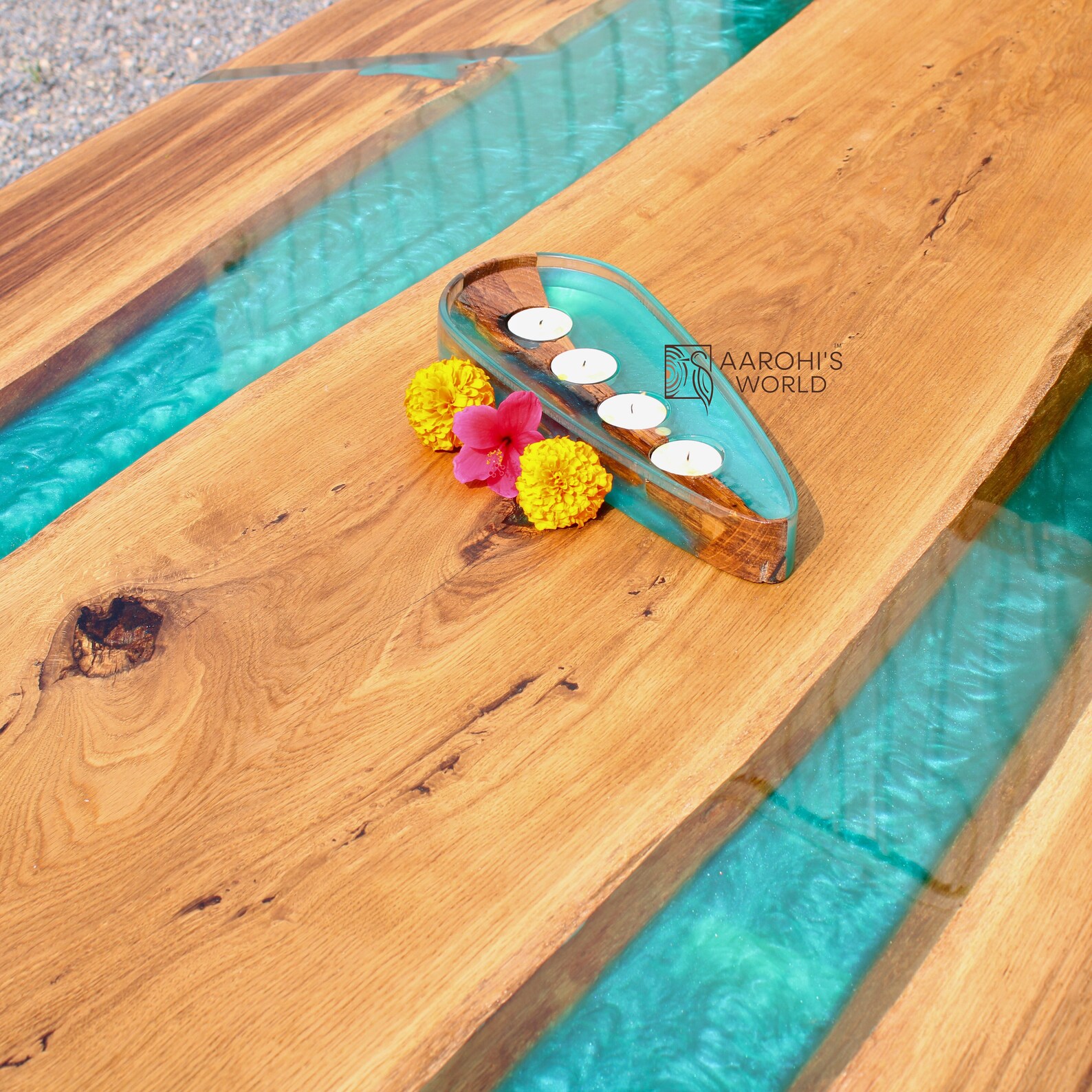 Epoxy Resin Table of Oak Wood in Green Theme, Made to Order - Etsy