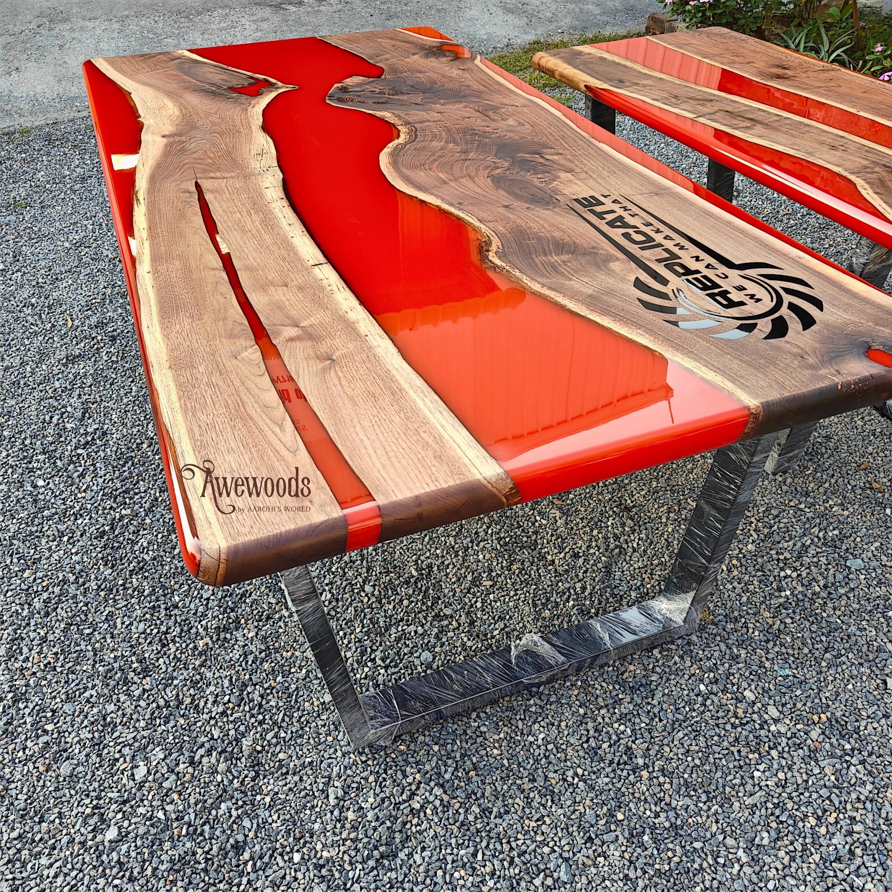 Custom Walnut Epoxy Table With Brand Logo, Made to Order - Etsy