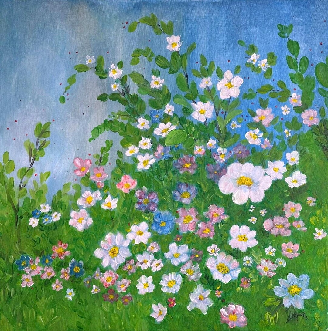Spring Mood 50x50cm., Acrylic on Canvas, Cottagecore Aesthetic, Cottage ...