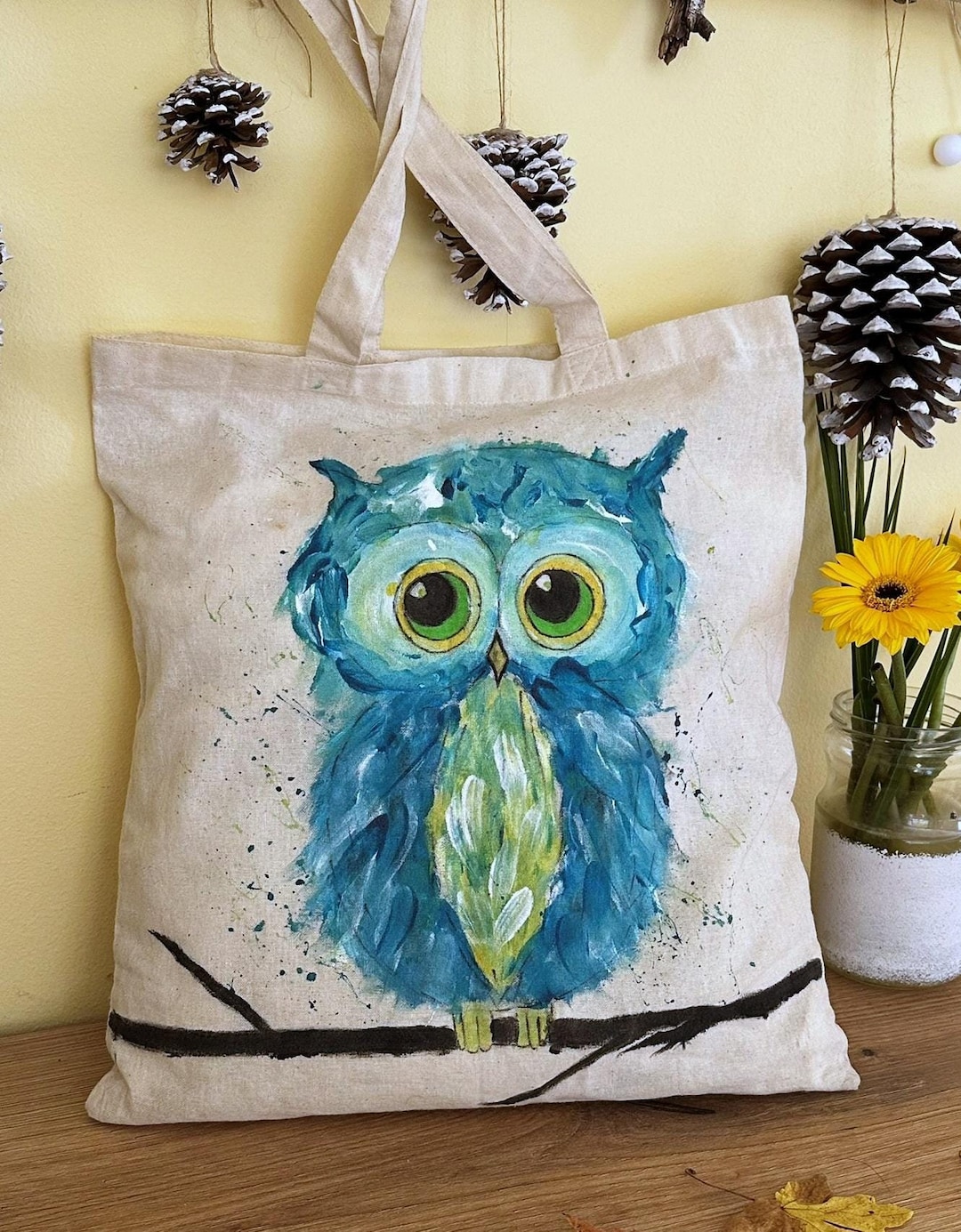 Hand Painted Tote Bag, Magic Bag With Cute Owl, Cottagefairyworld - Etsy