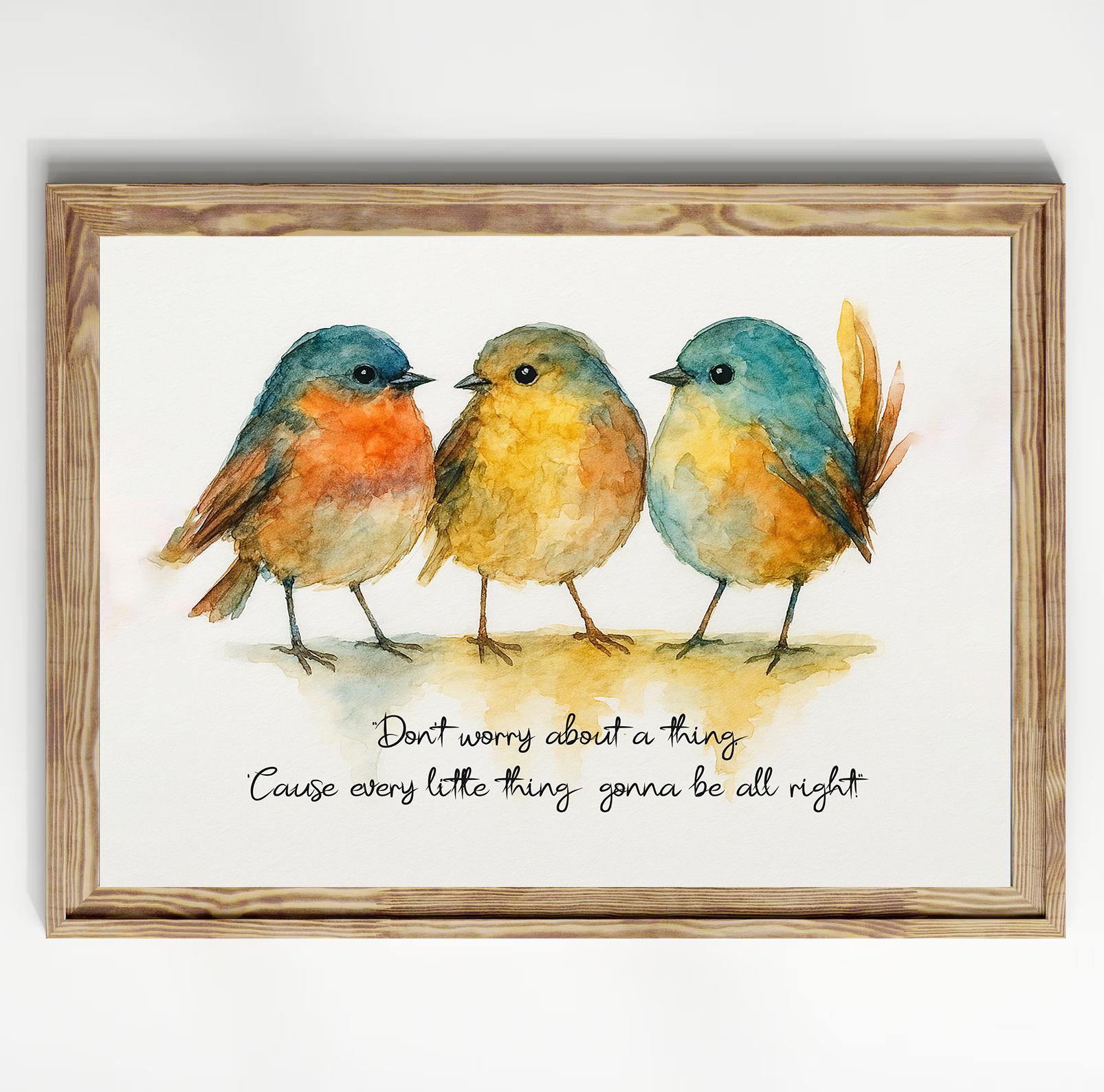 Watercolor Three Birds Print, Three Birdies Art Print, Cottage Art - Etsy
