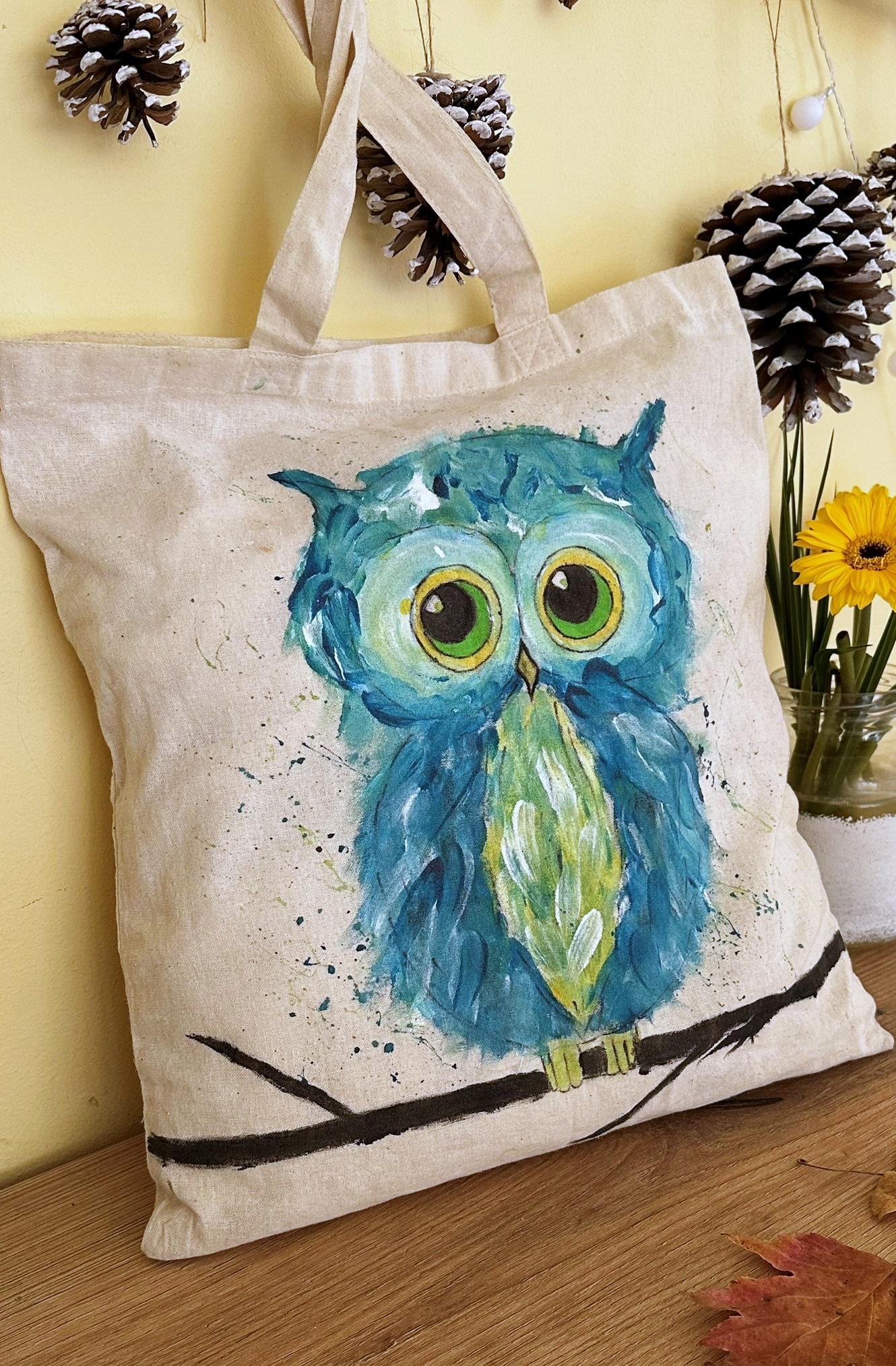 Hand Painted Tote Bag, Magic Bag With Cute Owl, Cottagefairyworld - Etsy
