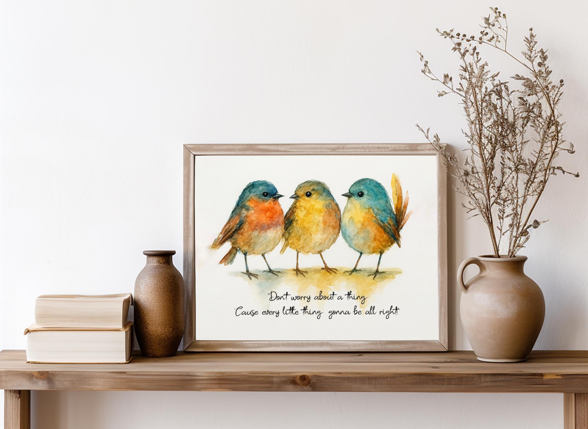 Watercolor Three Birds Print, Three Birdies Art Print, Cottage Art - Etsy