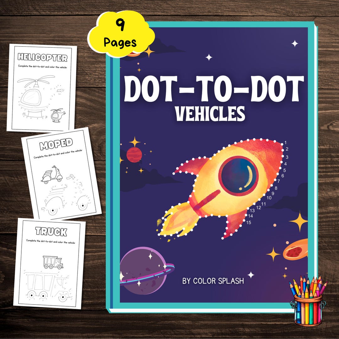 Dot-to-dot Vehicle Activity Book for Kids Printable Connect the Dots ...