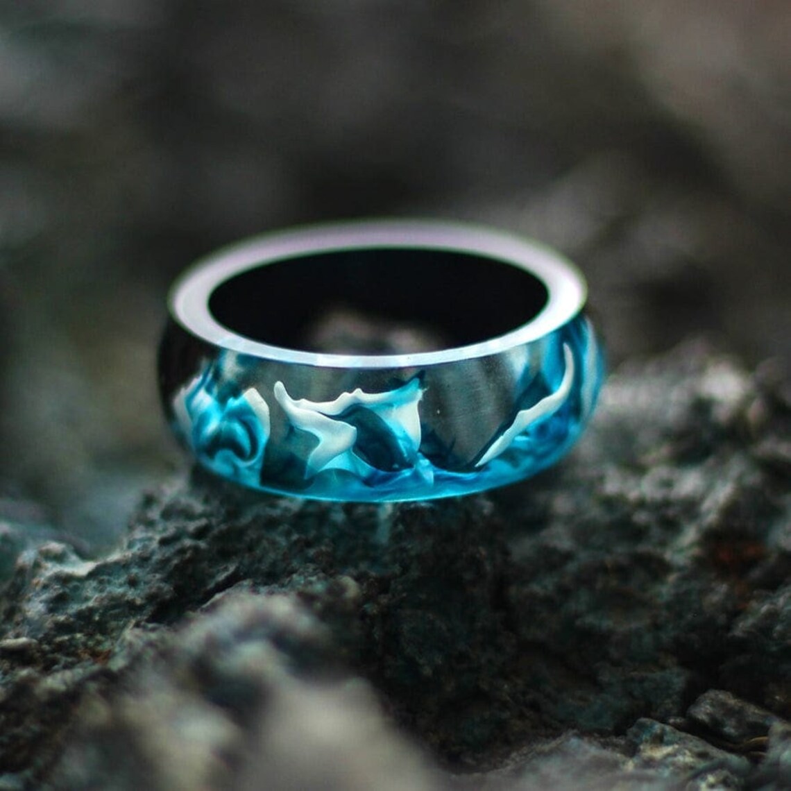 Custom Ring Made of Wood and Epoxy Resin Ocean Handmade High Quality ...