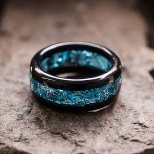 Wooden Blue Ocean Resin Ring Infinity |glow in the Dark Handmade Nature ...