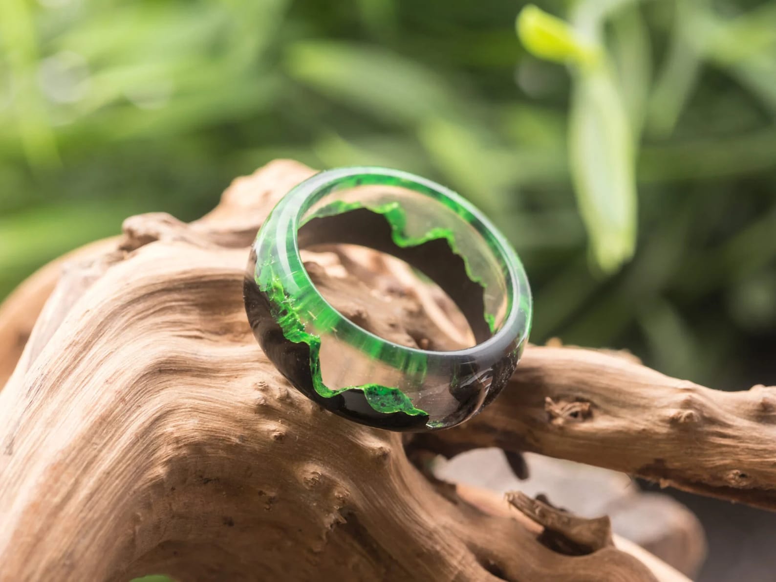Stylish Ring Made of Wood and Green Epoxy Resin Kitty Ring Handmade ...