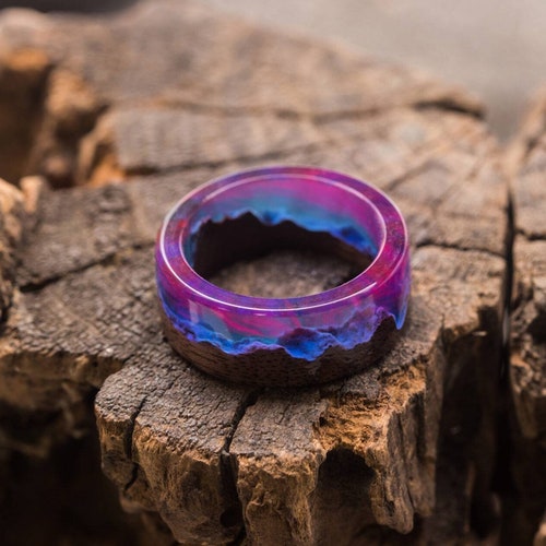 Handmade Resin Ring Men With Mountain Landscapewood Resin - Etsy