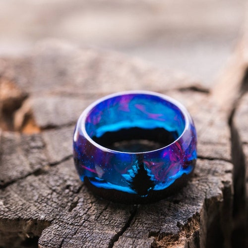 Handmade Resin Ring Men With Mountain Landscape Wood Resin - Etsy