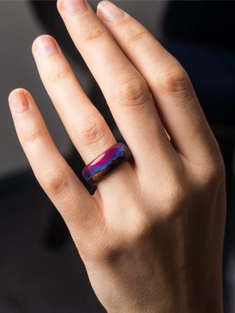 Handmade Resin Ring Men With Mountain Landscape Wood Resin - Etsy