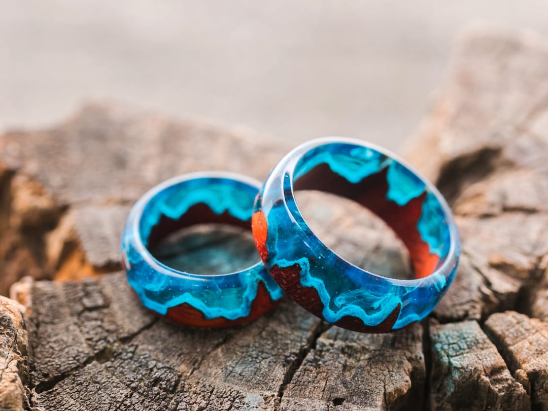 Wedding wood epoxy Rings Wooden rings Night City are made of paduk wood ...