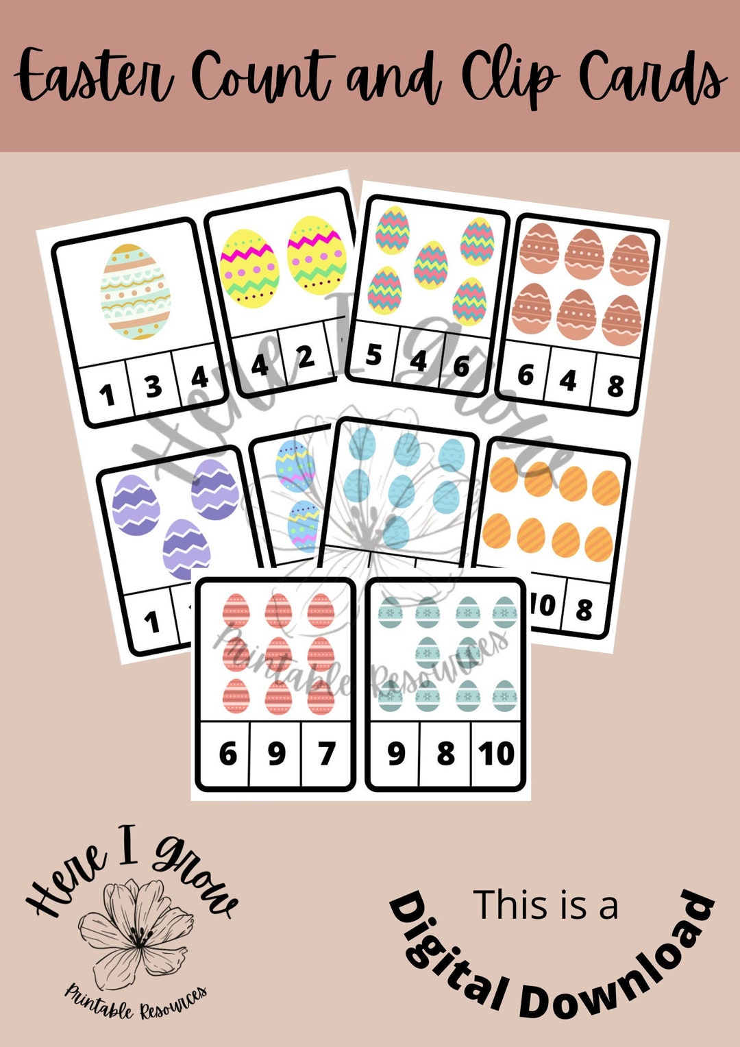 Easter Count and Clip Cards - Etsy