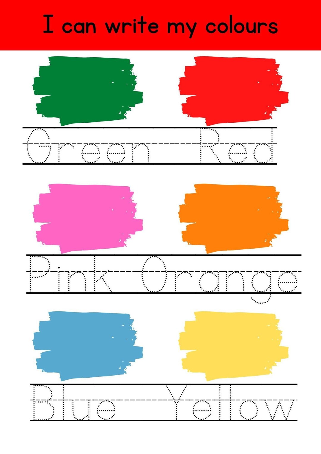 Colour Handwriting Practice Printable EYFS - Etsy