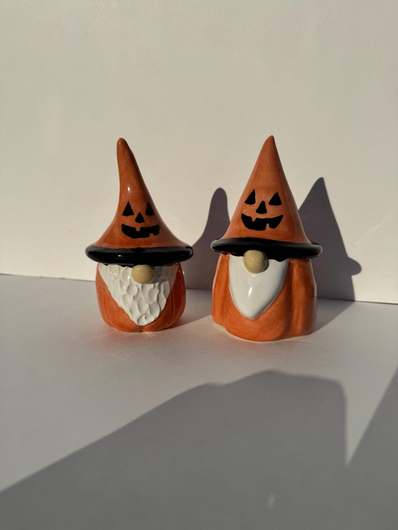 Handmade Ceramic Pumpkin Gnomes – Jack-o’-lantern Hat Figurines ...