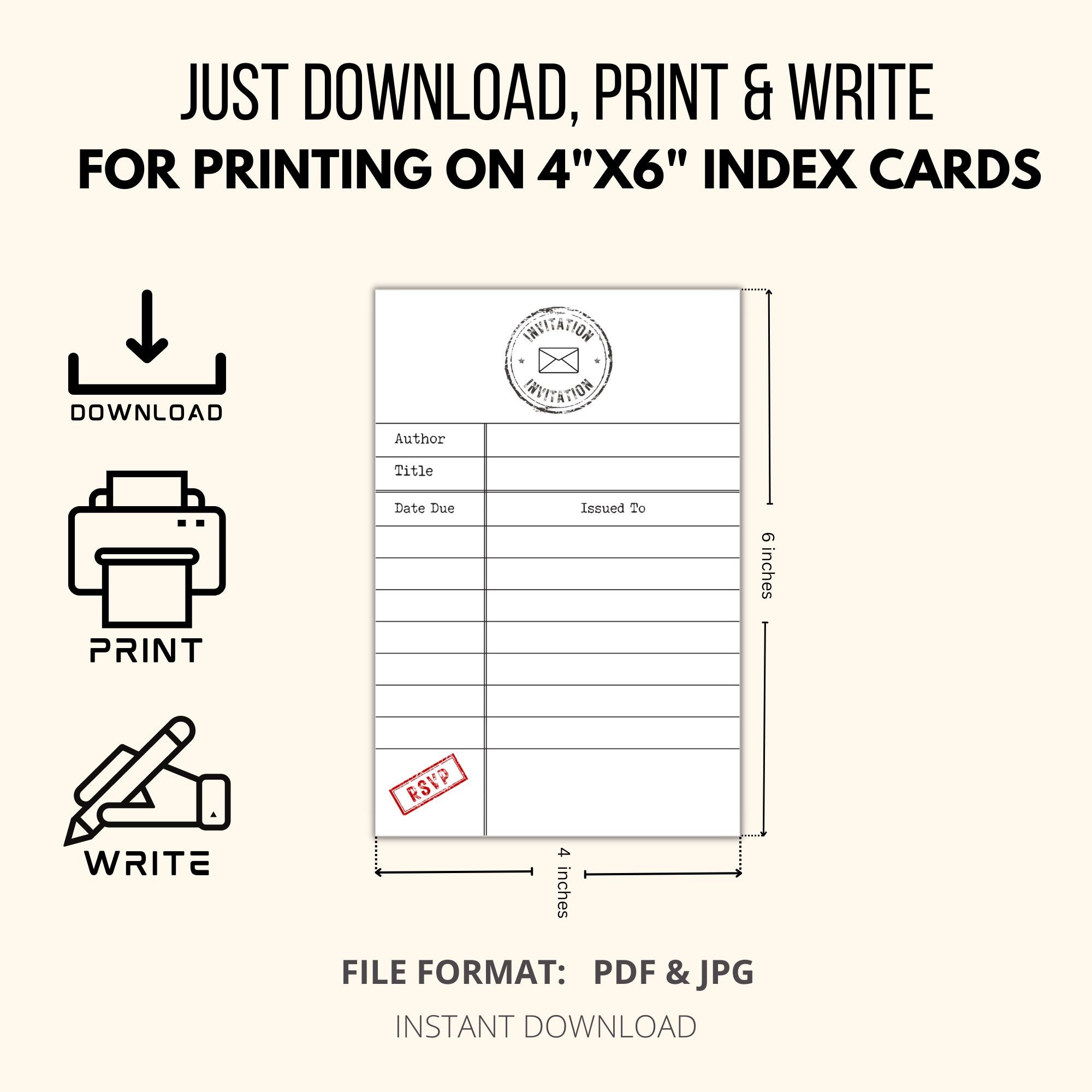 Library Card DIY Invitation Printable Library Card Invite 4x6 Inch ...
