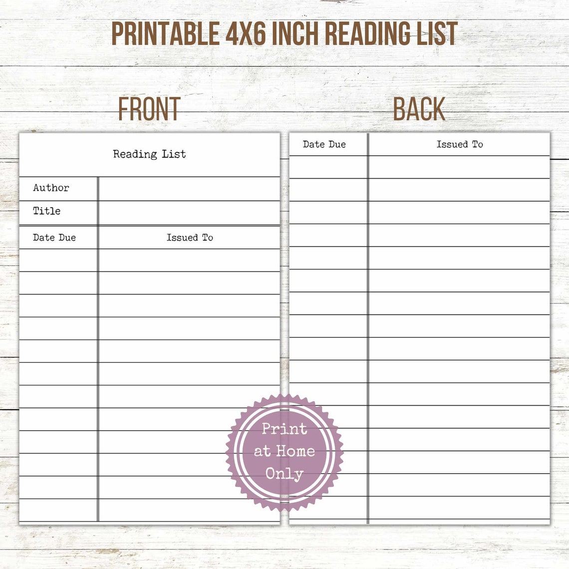 Library Card Style Reading Log Printable 4 X 6 Inch Index Card Blank ...