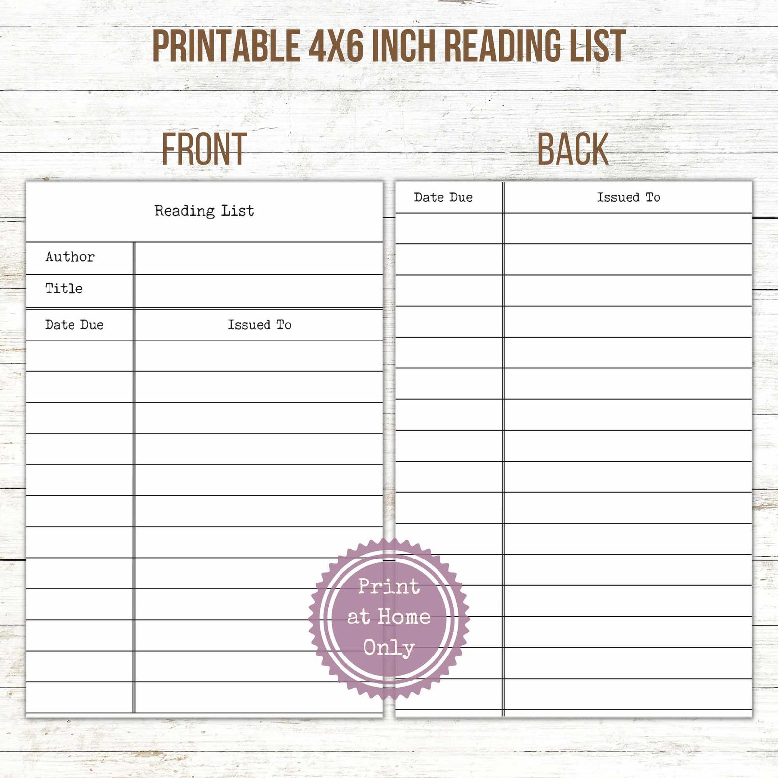 Library Card Style Reading Log Printable 4 X 6 Inch Index Card Blank ...